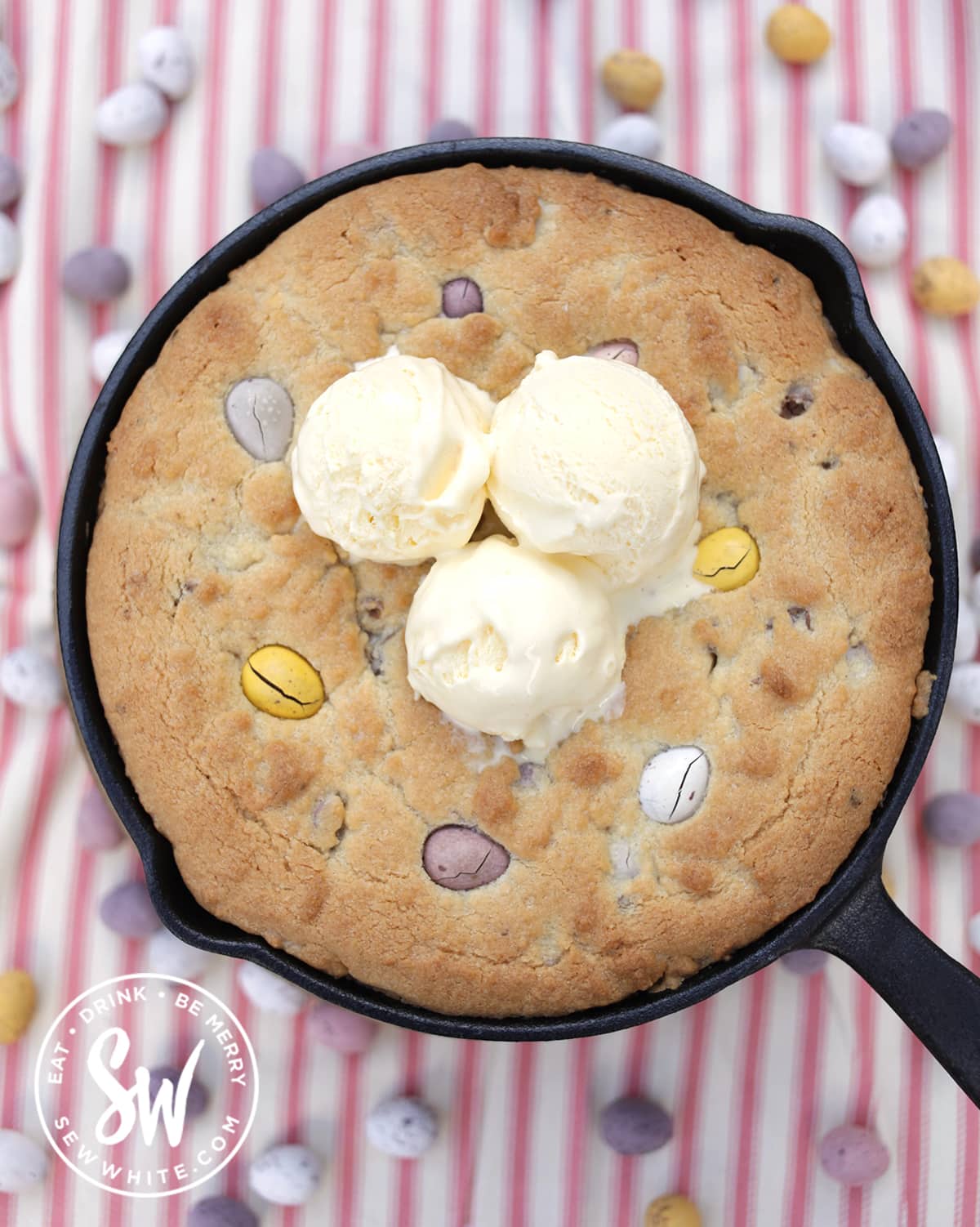 Giant Mini Egg Cookie - Easter skillet cookie - Sew White